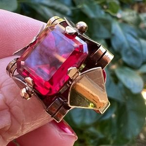 Jewelry | Retro Vintage 14k Yellow Gold Synthetic Emerald Cut Ruby ...
